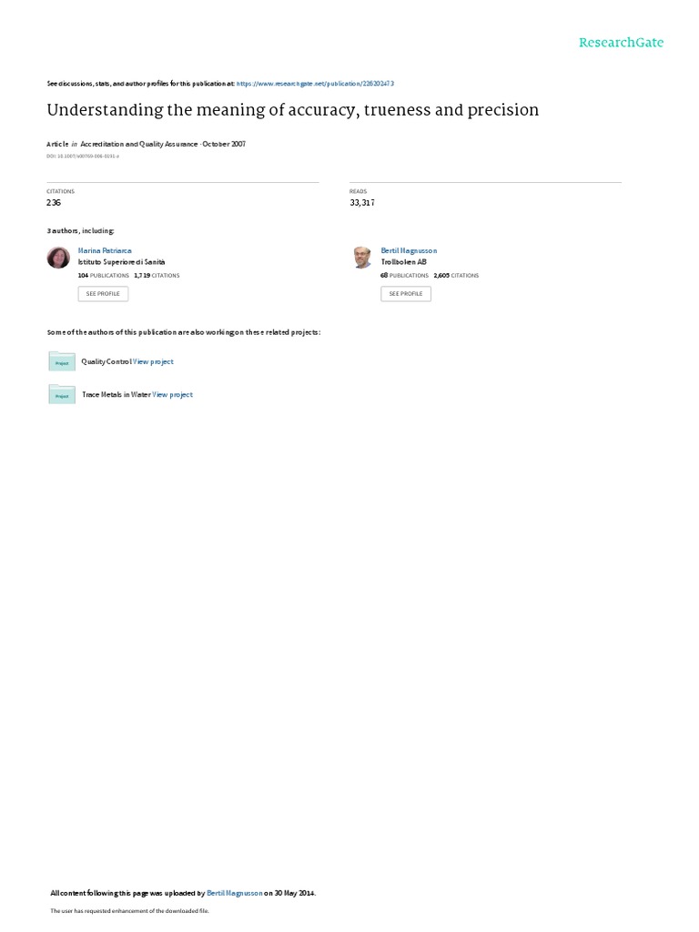 Understanding The Meaning of Accuracy, Trueness and Precision | PDF ...