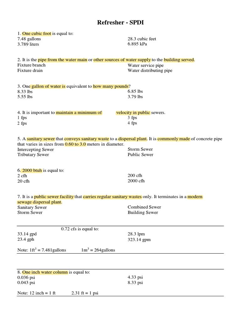SPDI Refresher Test Paper | Download Free PDF | Plumbing | Sanitary Sewer