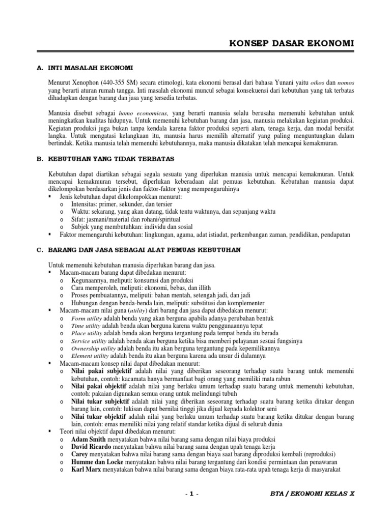 Eko-1 KLS X 24 (Konsep Dasar Ekonomi) | PDF