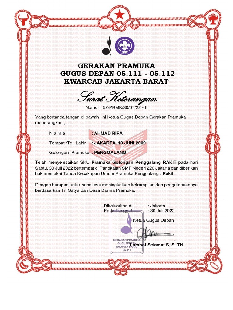 Sertifikat TKU Rakit - Ahmad Rifai | PDF