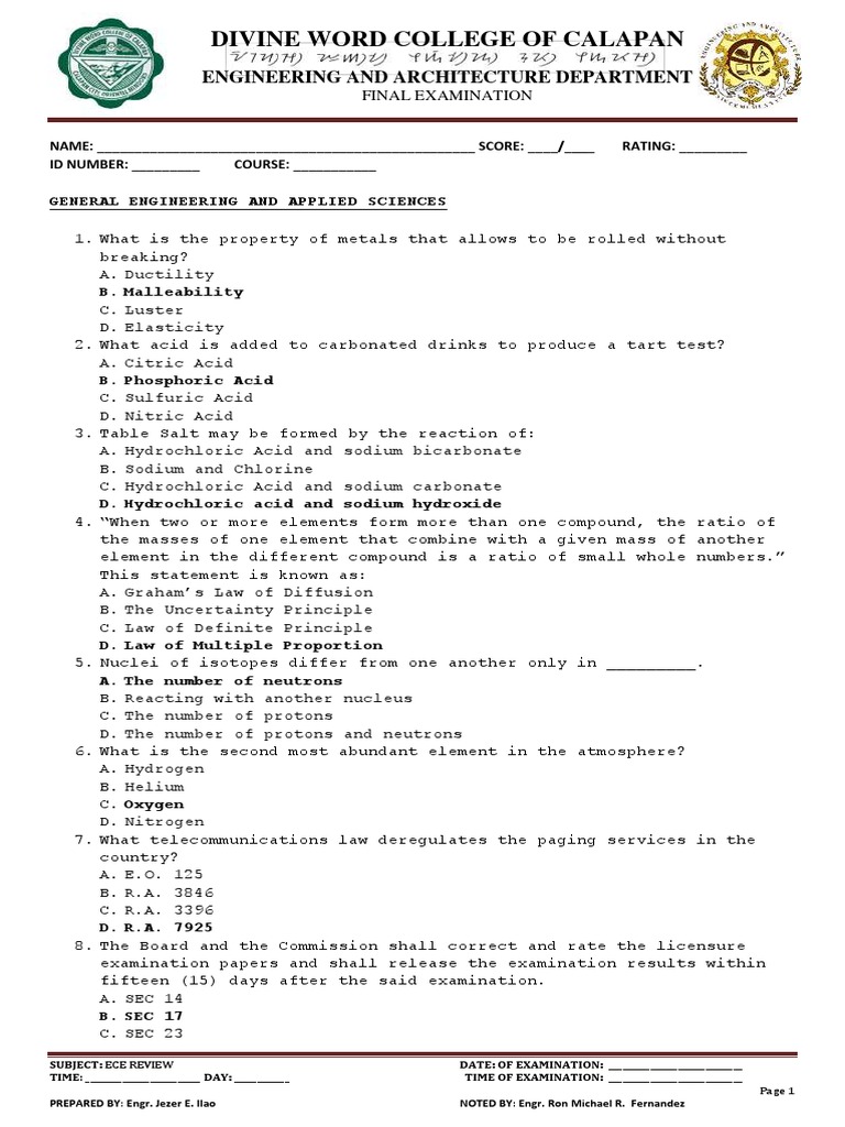 Preboards General Engineering and Applied Sciences | PDF | Science & Mathematics
