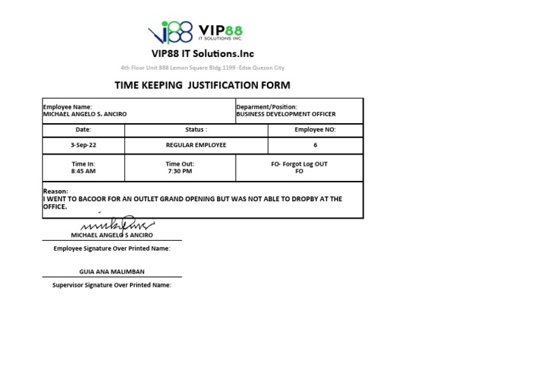 Time Keeping Justification Form | PDF