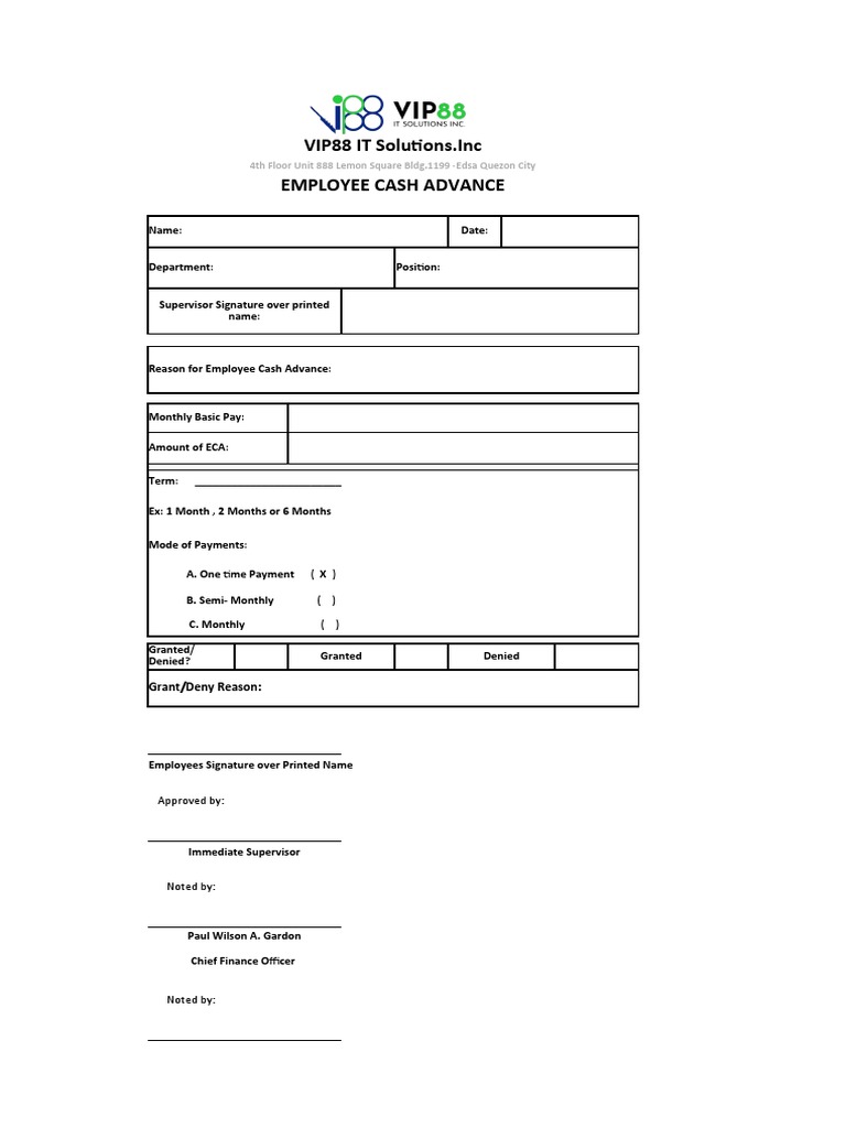 Employee Cash Advance Form | PDF | Finance & Money Management