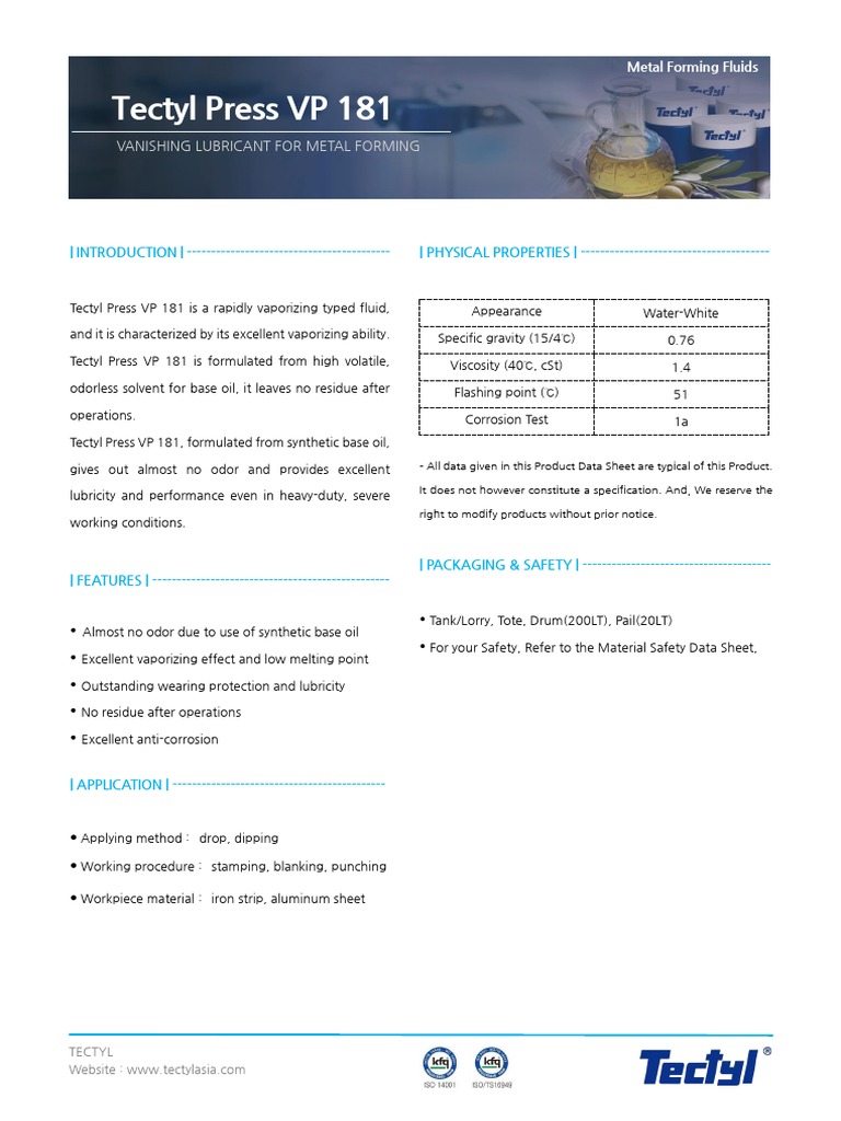 Tectyl Press VP 181 PDS EN | PDF