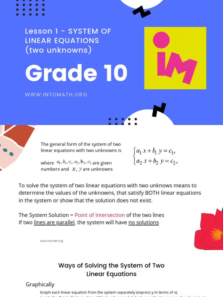 IntoMath Grade 10 Lesson 1 | PDF | Equations | System Of Linear Equations