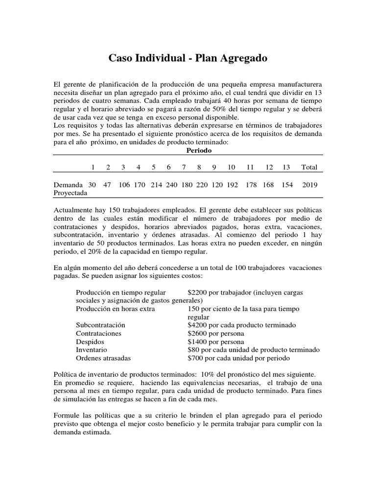 Caso Plan Agregado | PDF | Inventario | Outsourcing