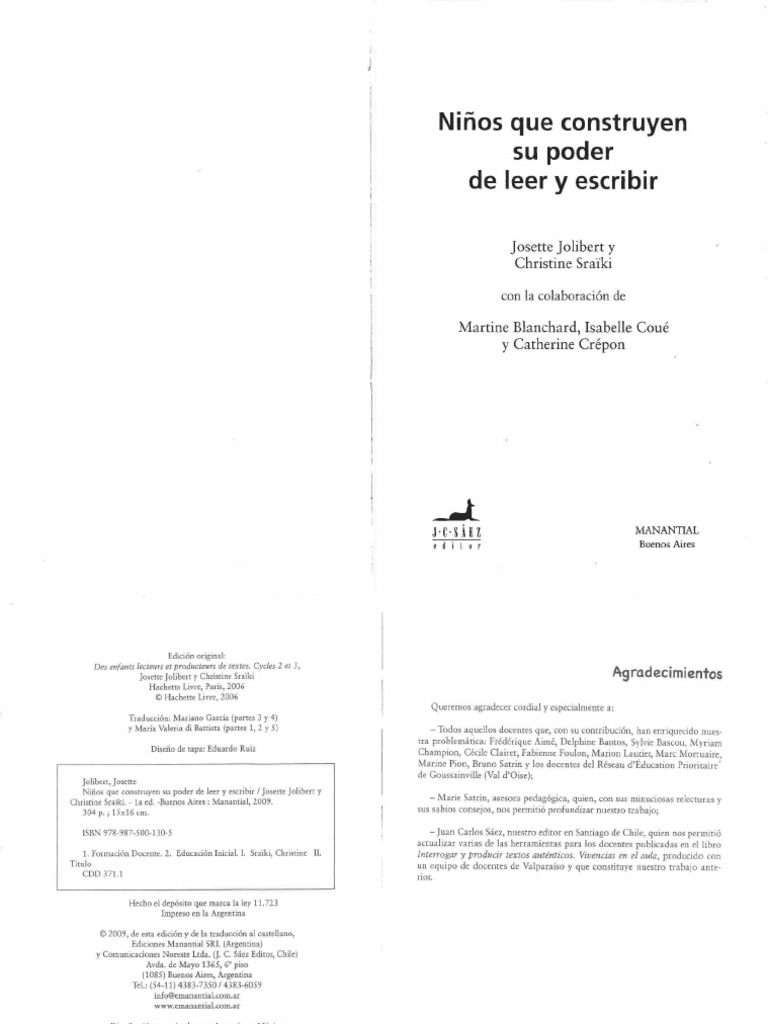Jolibert & Sraiki. Niños Que Construyen Su Poder de Leer y Escribir | PDF