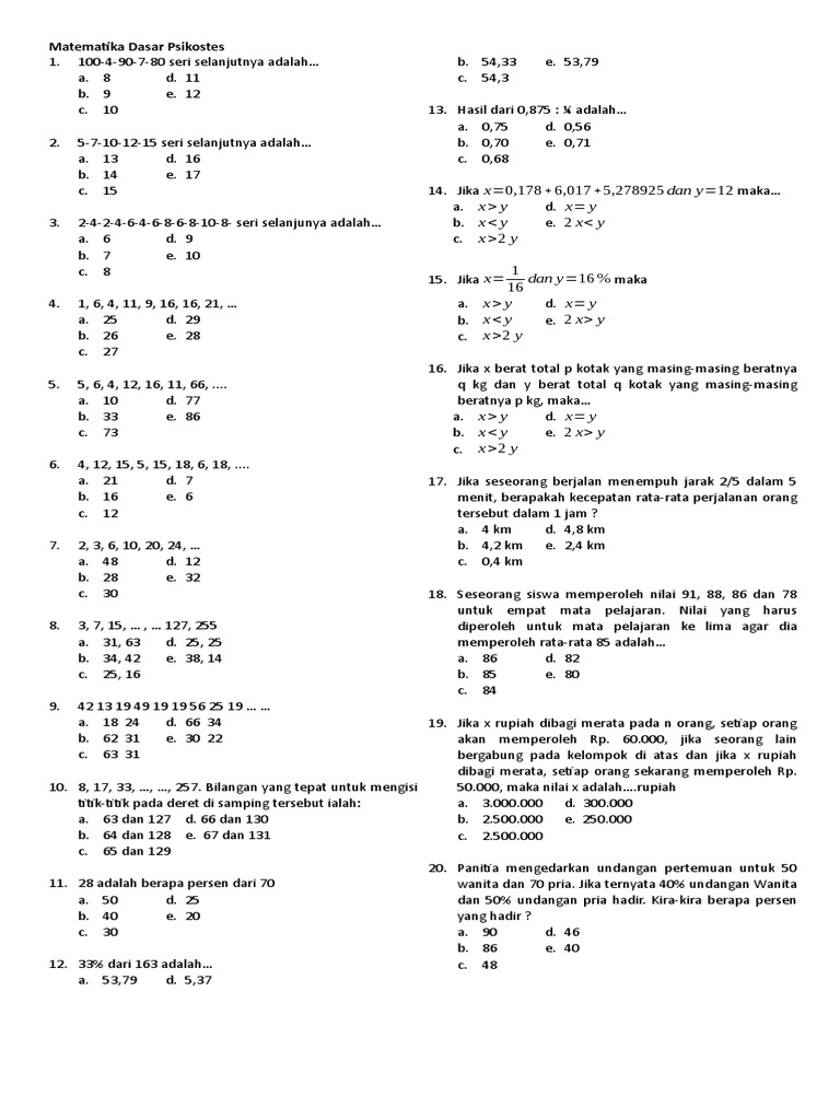 Soal Psikotes MTK Dasar | PDF
