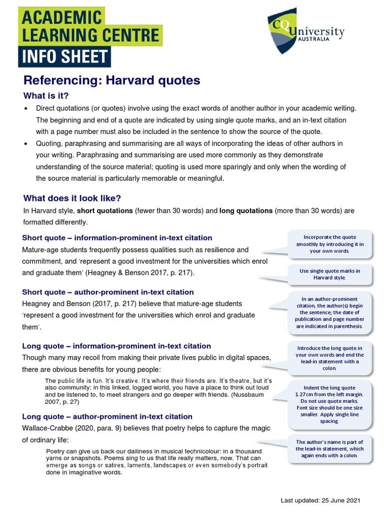 Referencing - Harvard Quotes | PDF
