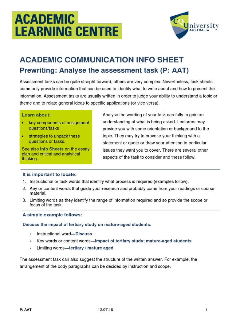 Prewriting Analyse The Assessment Task | PDF