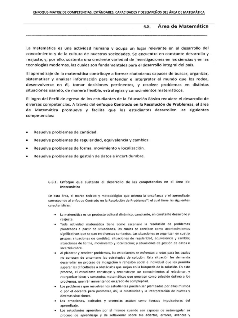 Matriz de Co, Est, Cap y Des Del Área de Matemática - Ciclo VI y VII ...