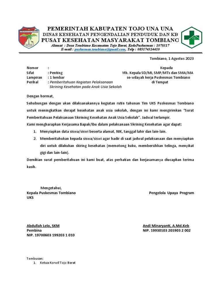 Surat Pemberitahuan Skrining Kesehatan | PDF