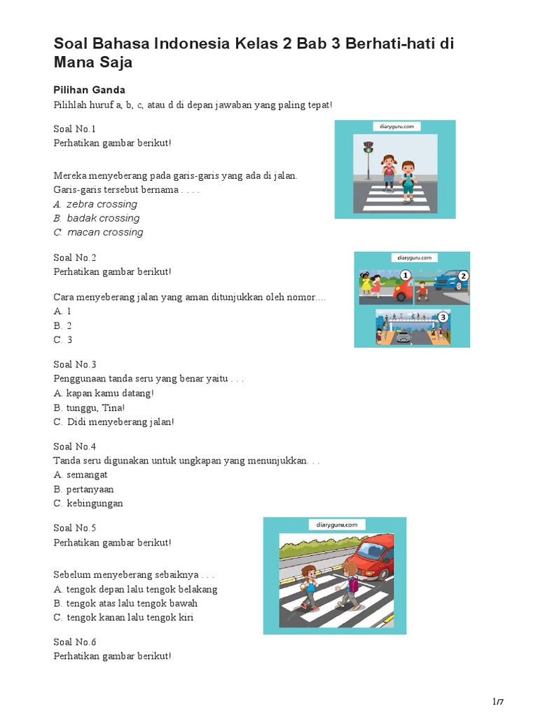 Soal Bahasa Indonesia Kelas 2 Bab 3 Berhati-Hati Di Mana Saja | PDF