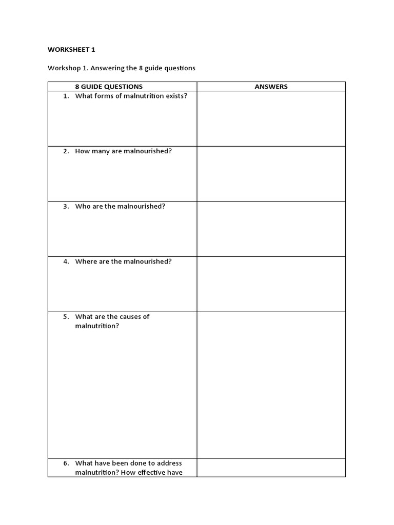 6 Sample Worksheets | Download Free PDF | Malnutrition