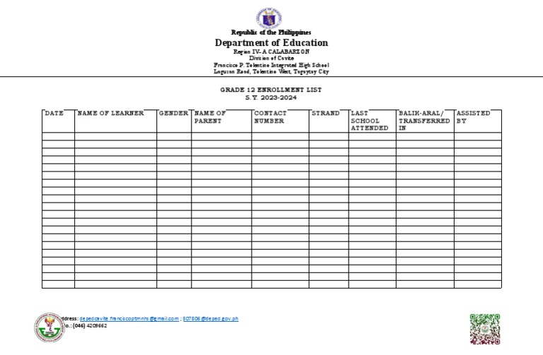 Grade 12 Enrollment List 2023-2024 | PDF