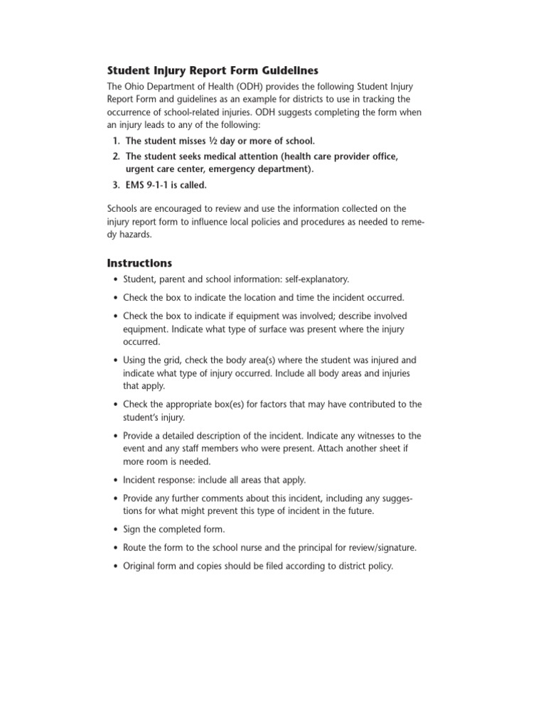 School Injury Report Form | PDF | Injury | Clinical Medicine