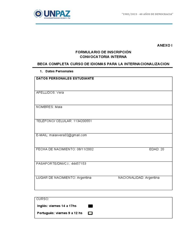 Formulario - Anexo I - 1 | PDF
