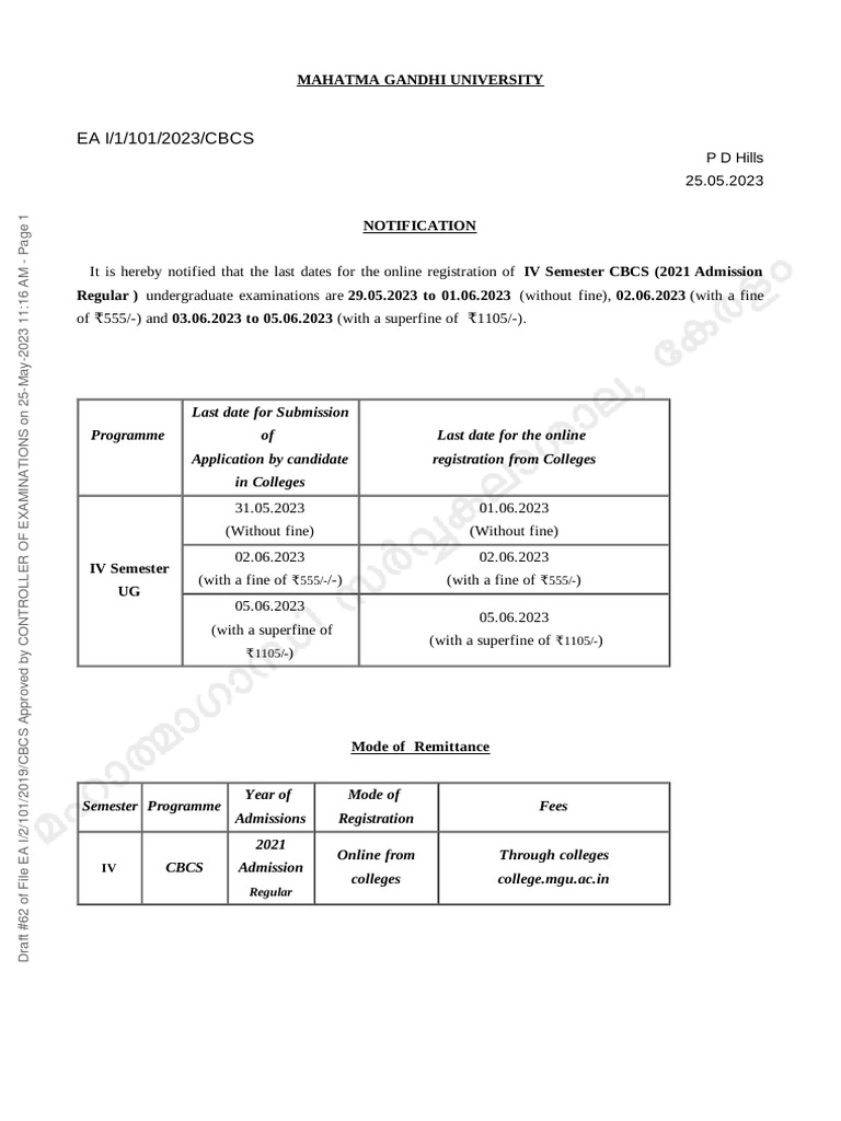 IVth Sem CBCS Fee Notification 2021 Admission Regular | PDF