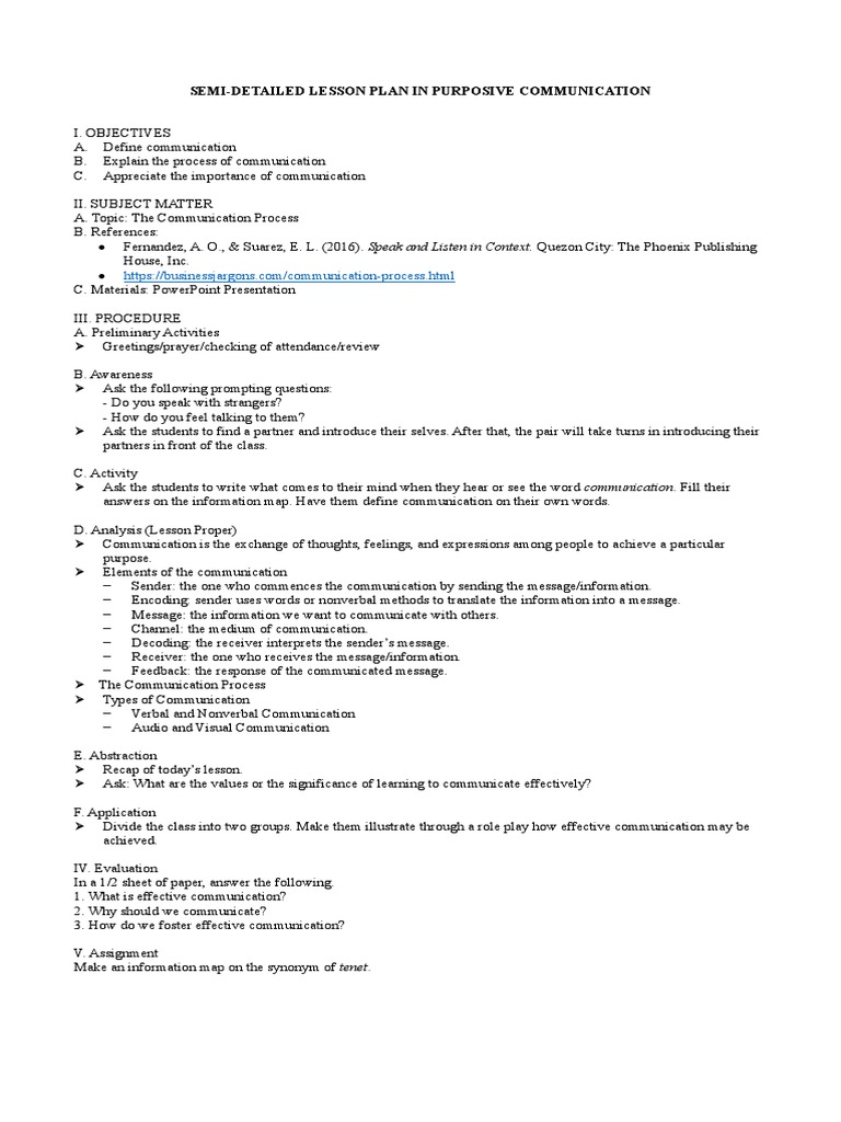 Lesson Plan: Understanding Communication | PDF