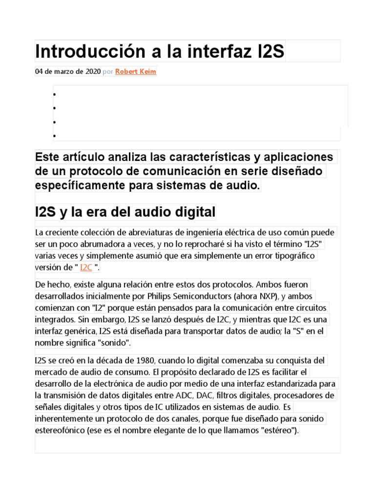 AUDIO DIGITAL - Introducción A La Interfaz I2S | PDF