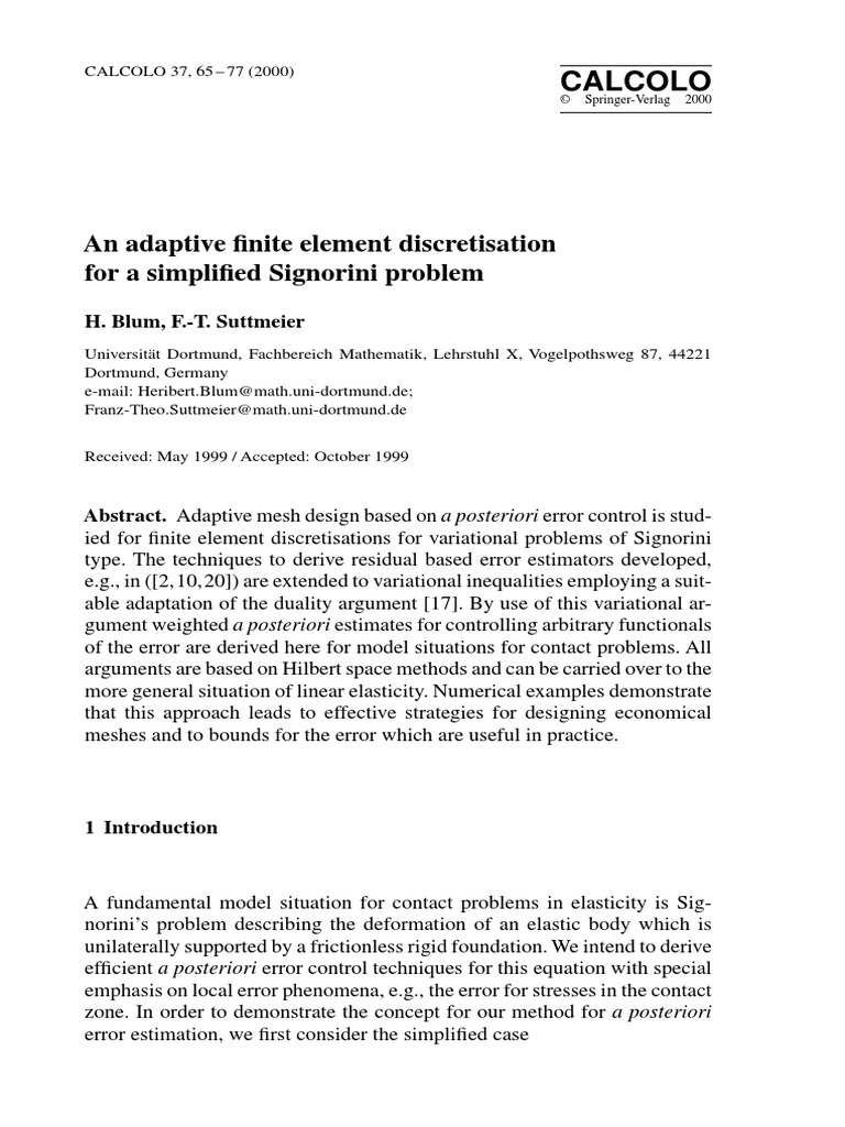 An Adaptive Finite Element Discretisation For A Simplified Signorini Problem | Download Free PDF ...