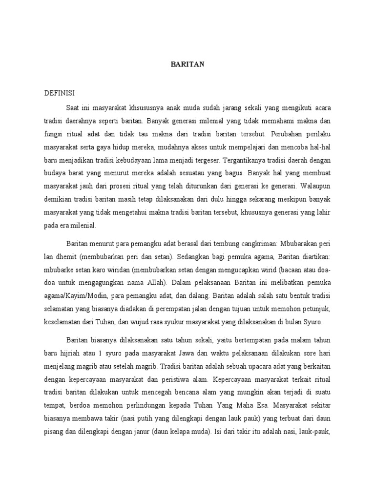Tradisi Baritan: Makna dan Pelaksanaan | PDF