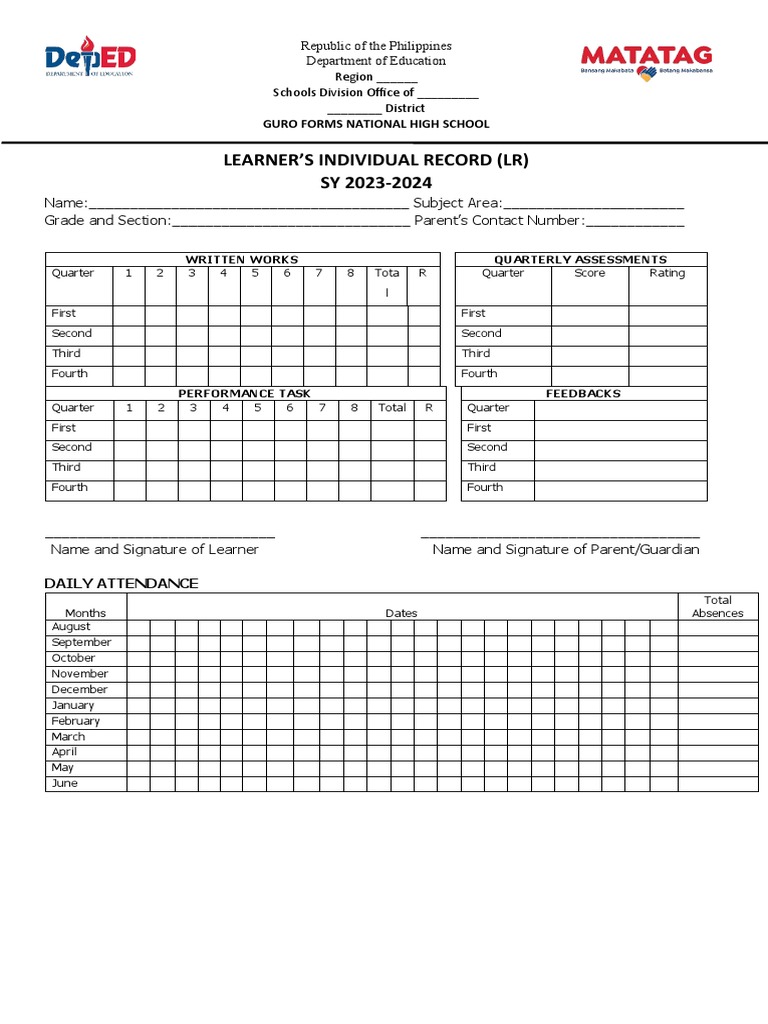 Learner's Individual Record Template | PDF