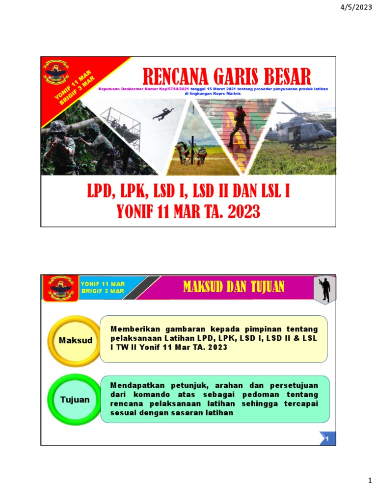 Rencana Garis Besar: LPD, LPK, LSD I, LSD Ii Dan LSL I YONIF 11 MAR TA. 2023 | PDF