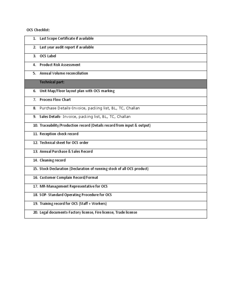 OCS Checklist Version 3 | PDF