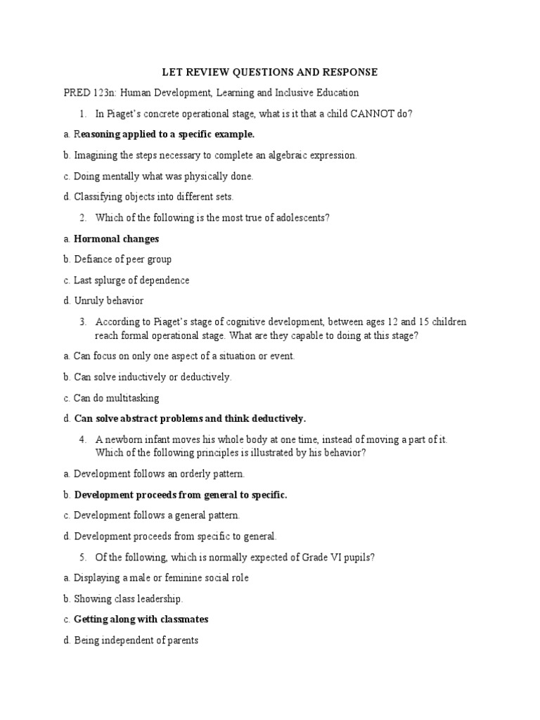 Let Review Questions and Response | PDF | Developmental Psychology ...