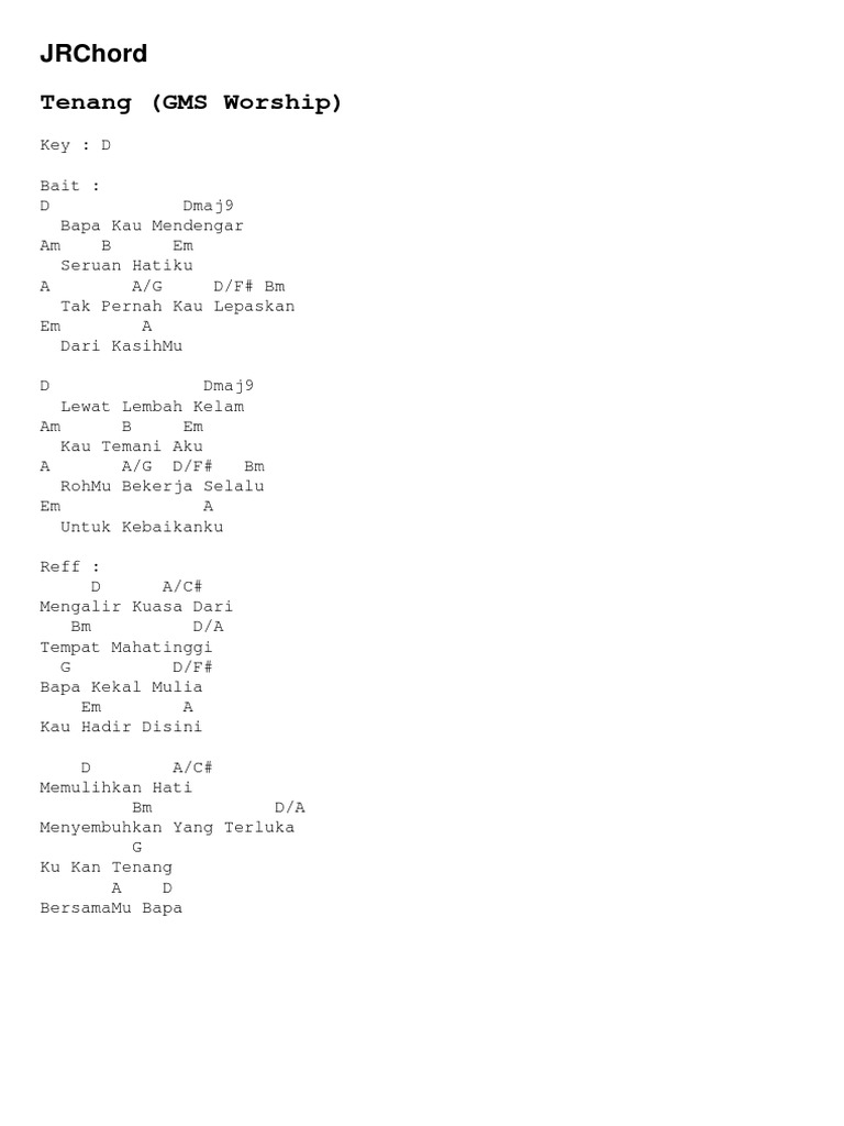 Lirik dan Chord Lagu Tenang GMS | PDF