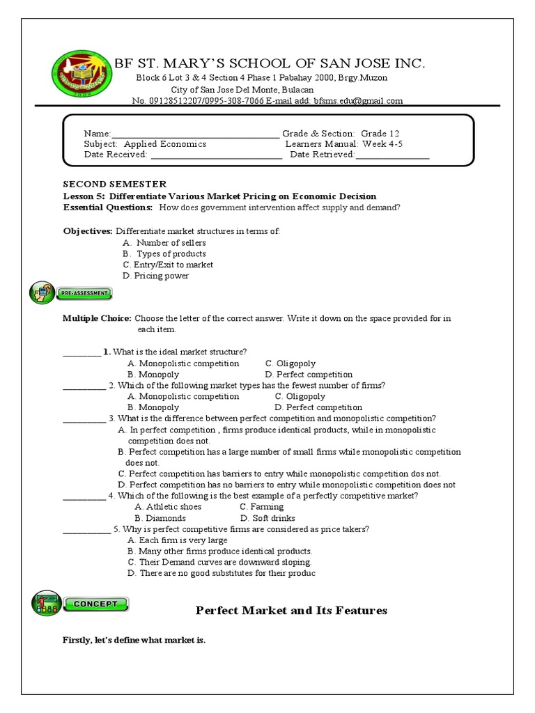 Applied Economics G12-L5 2nd Sem | PDF | Perfect Competition | Profit ...