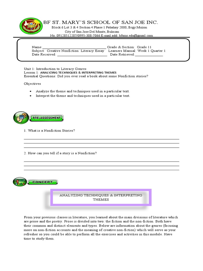 Creative NonFiction Module Lesson 1 | PDF | Non Fiction | Creative ...
