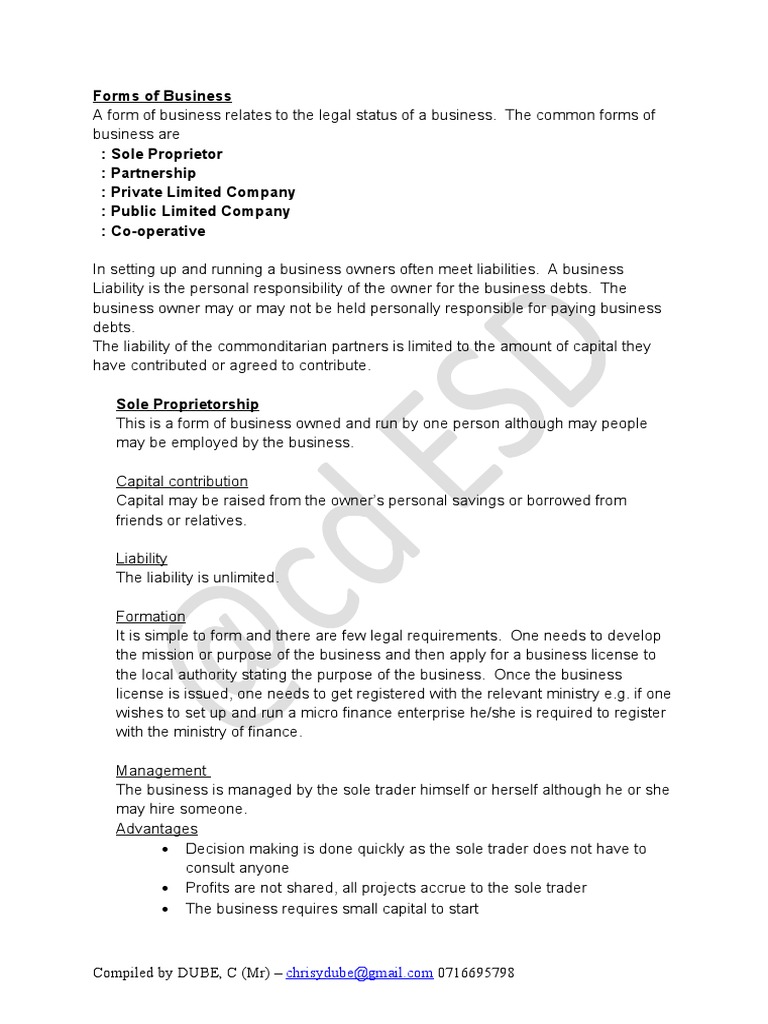 ESD Forms of Business. - 054422 | PDF | Sole Proprietorship | Partnership