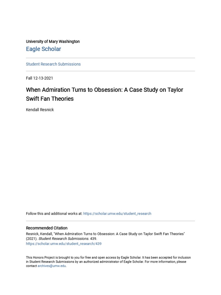 When Admiration Turns To Obsession - A Case Study On Taylor Swift | PDF