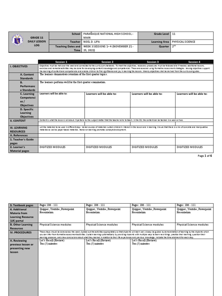 DLL Sample Template | PDF | Learning | Curriculum