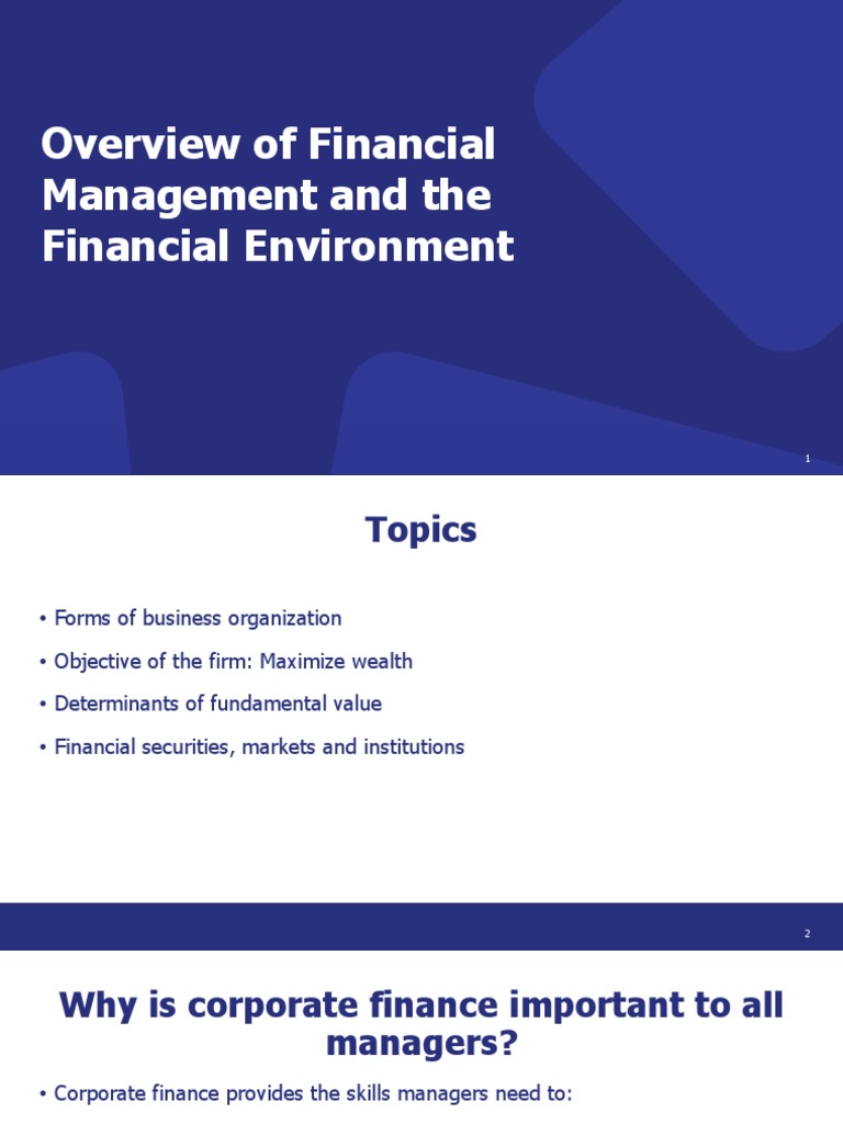 Topic 1 Overview of Financial Management and Financial Environment ...