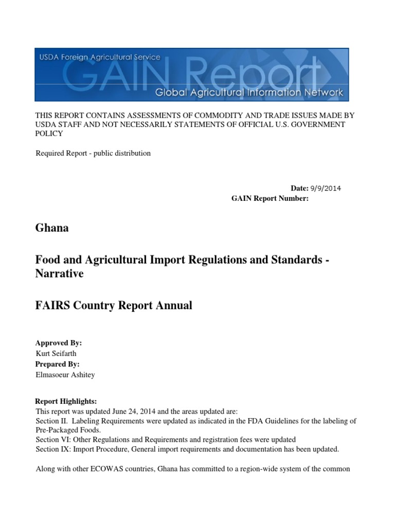 Ghana Food Import Regulations 2014 | PDF | Wellness