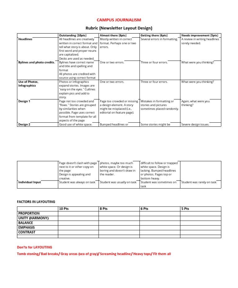 Rubric For Layout Design | PDF | Page Layout | Written Communication