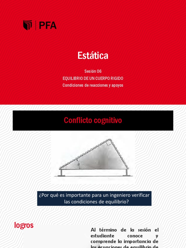 Estática: Sesión 06 Equilibrio de Un Cuerpo Rigido Condiciones de ...