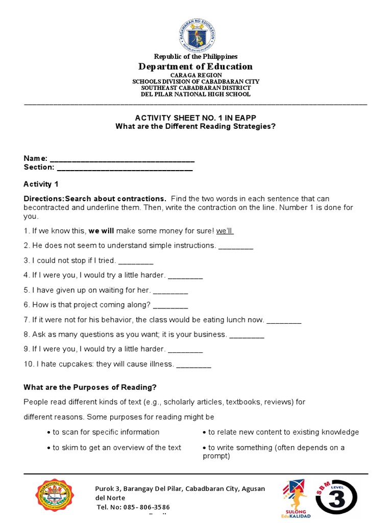 Eapp Activity 1 | PDF | Reading Comprehension | Behavior Modification