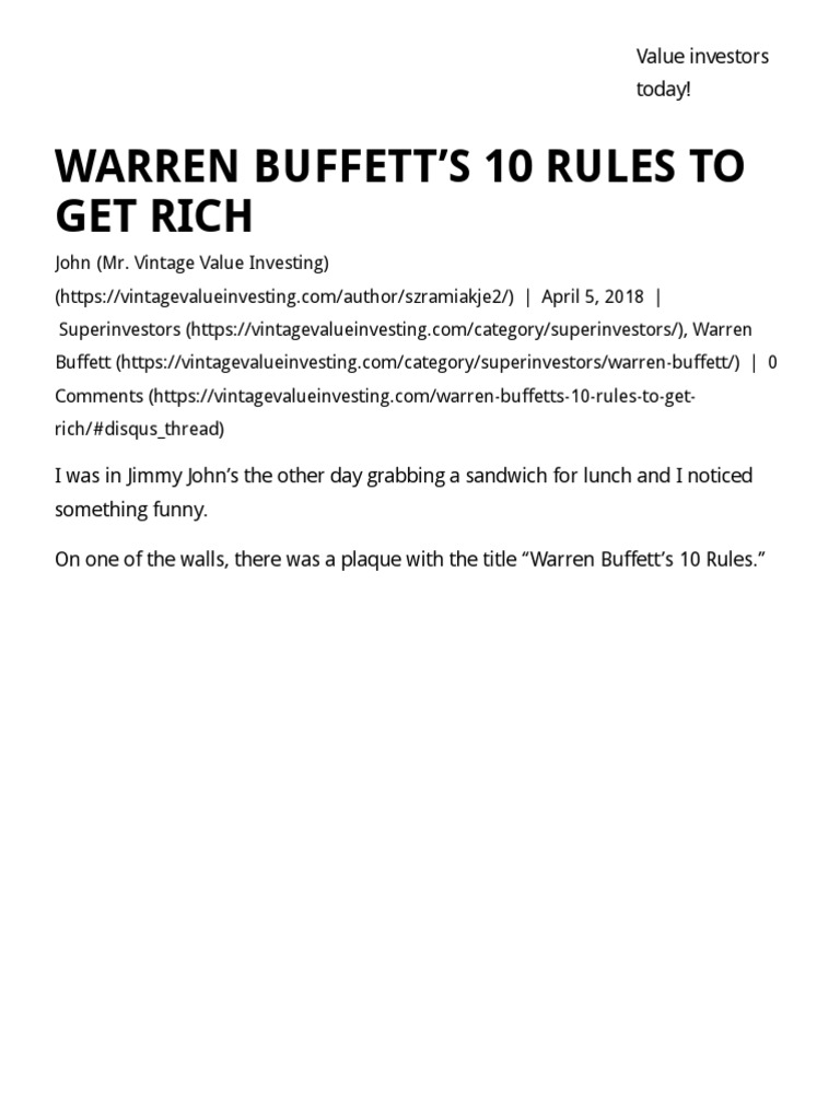 Warren Buffetts 10 Rules To Live by - Vintage Value Investing | PDF ...