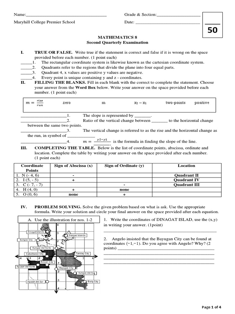 Math 8 2nd Quarterly Exam W - TOS | PDF