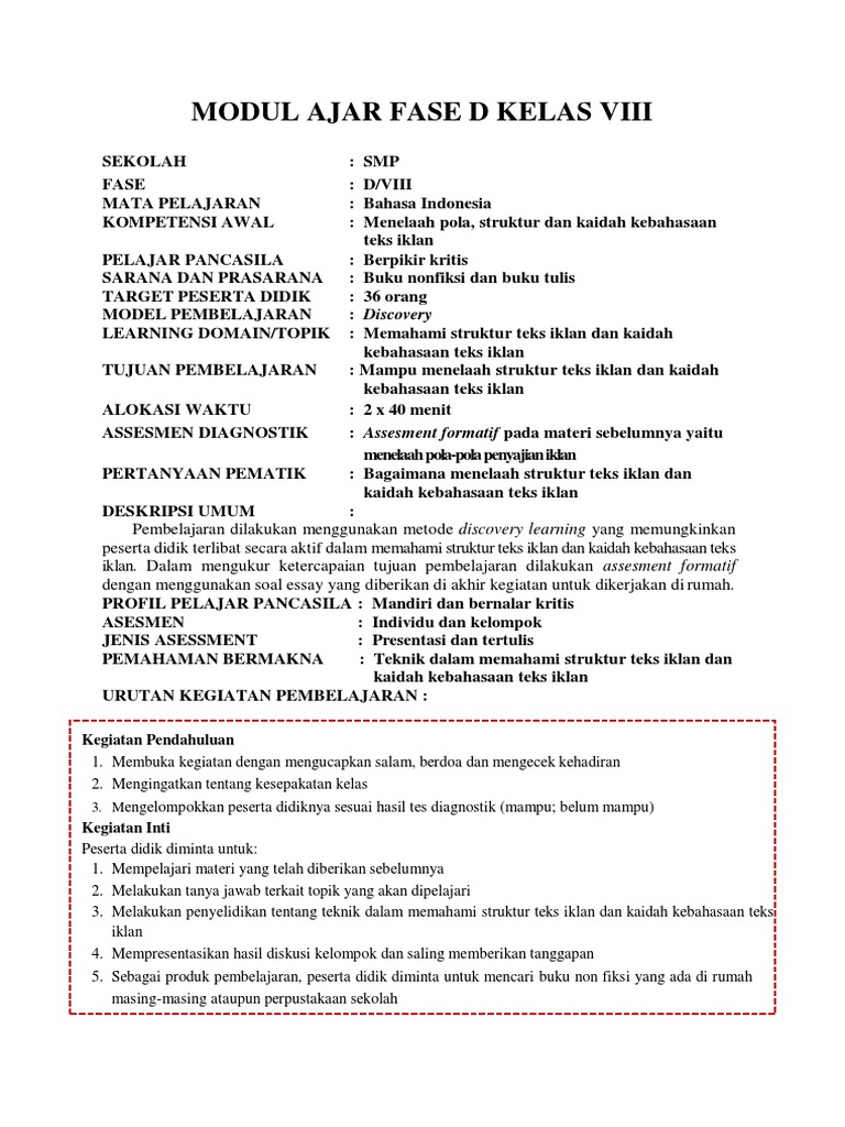 Modul Bahasa Indonesia Kelas VIII | PDF | Karier & Perkembangan | Seni