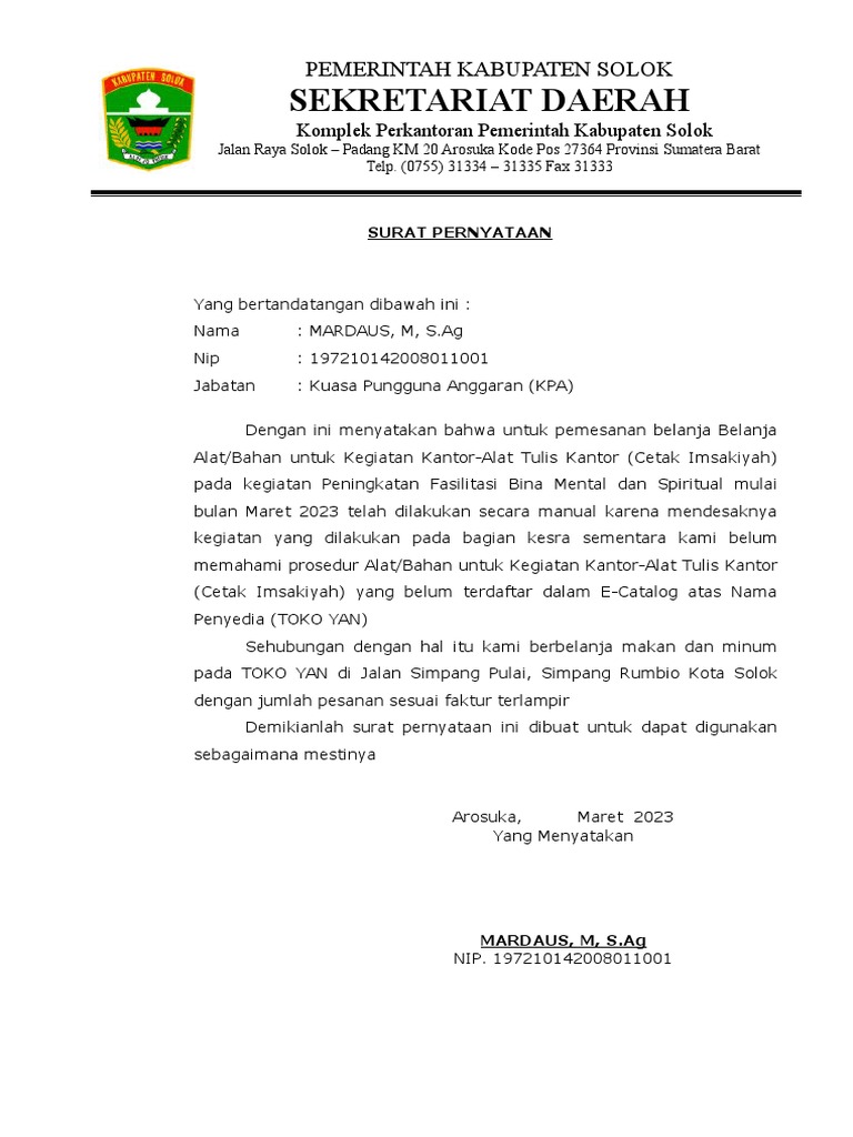 SURAT PERNYATAAN E-CATALOG | PDF