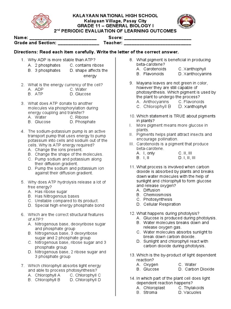 GENBIO 1 Q2 Periodic Test | PDF | Cellular Respiration | Fermentation