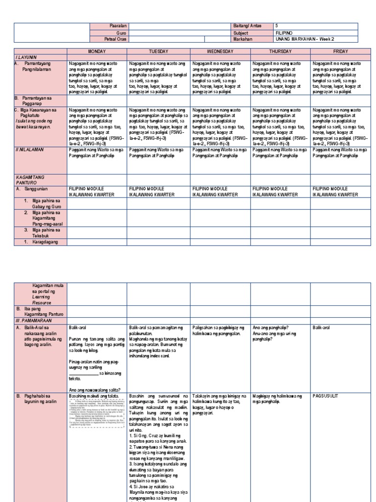 DLL Week 2 Filipino V | PDF