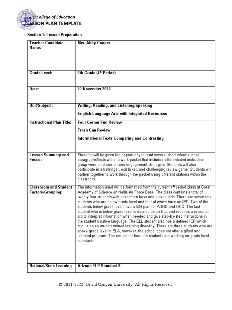 Cooper Abby ESL 440N Benchmark | PDF | Teachers | Differentiated ...