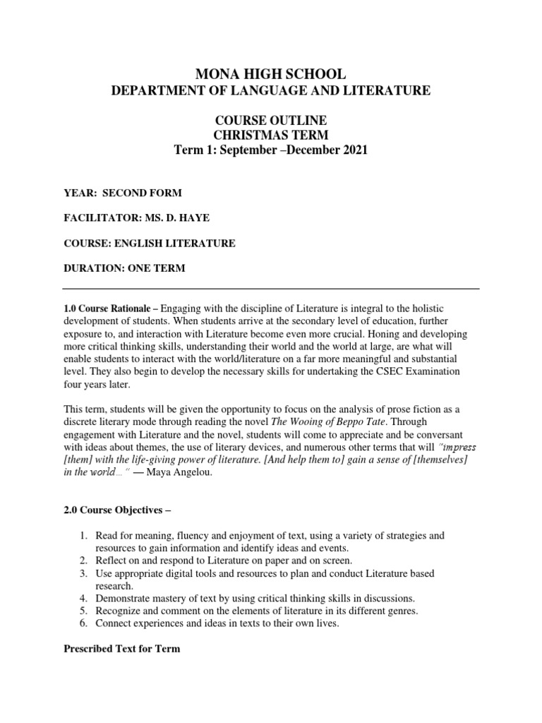 Grade 8 Literature Outline 2021-2022 - 230906 - 094957 | PDF | Poetry ...