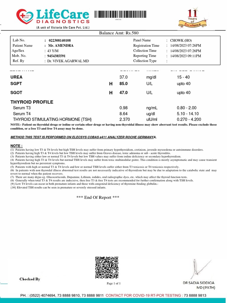 Female Thyroid Test Report Summary | PDF | Thyroid Stimulating Hormone ...